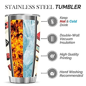 FOCIUZTA Retro Gaming Pattern Tumbler with lid, Travel Coffee Cup, Ideal for Easter, Gaming Enthusiast, Mother Day, and birthday gifts
