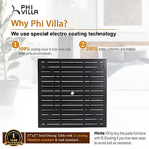 PHI VILLA Patio Dining Set 5 Piece Wrought Iron Metal Outdoor Table and Chairs Set, 37" Square Patio Table and 4 Stackable Chairs Support 300LBS for Deck, Lawn, Garden