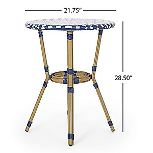 Christopher Knight Home Picardy Bistro Set, Navy Blue + White + Bamboo