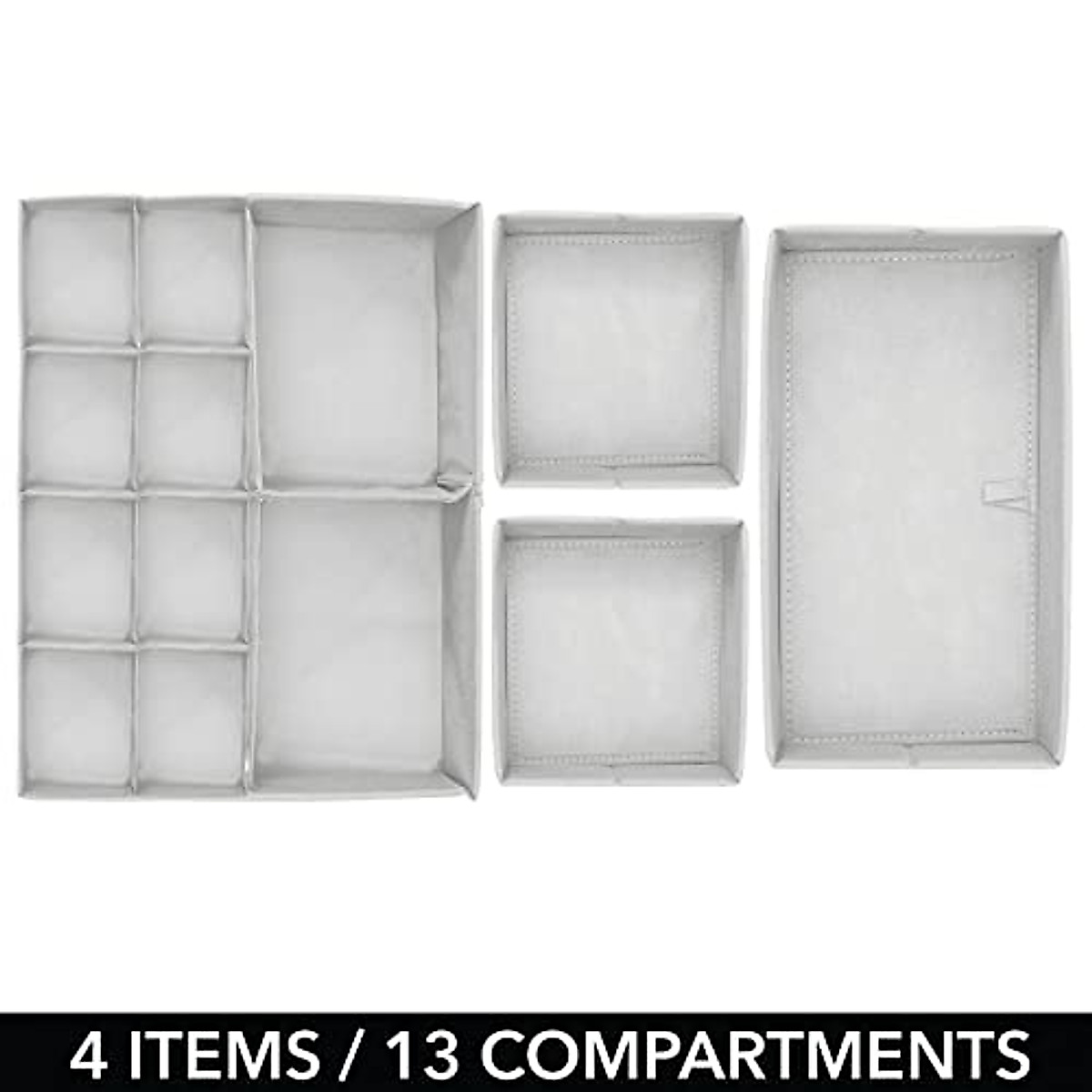 mDesign Fabric Drawer Organizer Bins, Kids/Baby Nursery Dresser, Closet, Shelf, Playroom Organization, Hold Clothes, Toys, Diapers, Bibs, Blankets, Set of 4, 2 Pack, Gray/White Polka Dot