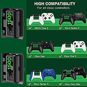 ELISWEEN Rechargeable Controller Battery Pack 2X1500Mah Xbox Battery Pack & 4 Battery Covers, Xbox One Controller Battery Pack with 9.84Ft Type-C Cable for Xbox One S/X/Elite