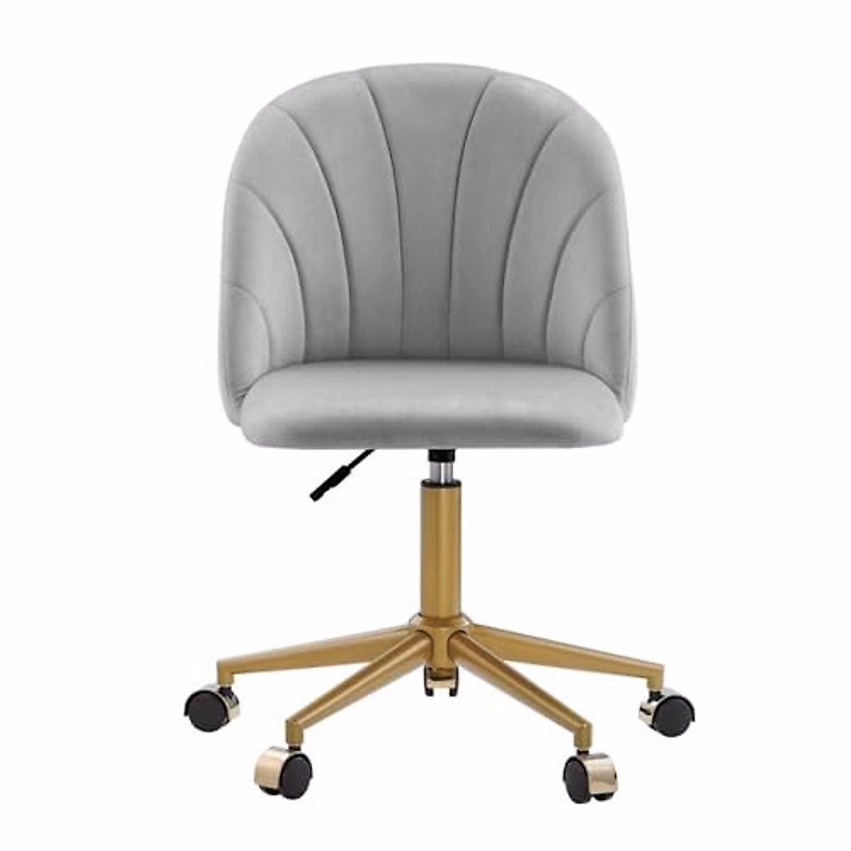 Pemberly Row Upholstered Adjustable Swivel Desk Chair Gold Legs in Light Gray