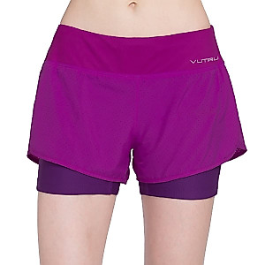 VUTRU Women's 2 in 1 Running Shorts Quick Dry Workout Athletic Shorts with Liner Back Pockets (Purple,L)