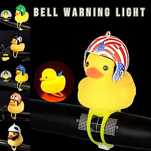 BYMYWAY Helmet Duck Bike Bell, Rubber Duck Helmet Toys Bicycle Light, Shining Duck Bicycle Handlebar Bell Light Horn Lamp for Sport Outdoor
