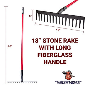 Bully Tools 92369 18" Stone Rake with Long Fiberglass Handle