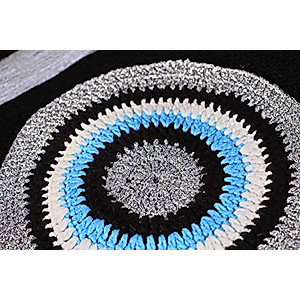 Karens Black-Silver Evil Eye Jute/Burlap Clutch Bag Beach bag Zipper (w/Chain)