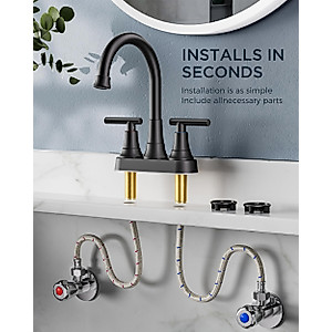 FORIOUS Matte Black Bathroom Faucets 3 Hole, Centerset Faucet for Bathroom Sink with Pop up Drain, Lead-Free Two Handles 4 Inch Bathroom Sink Faucet for Basin,Vanity, Farmhouse