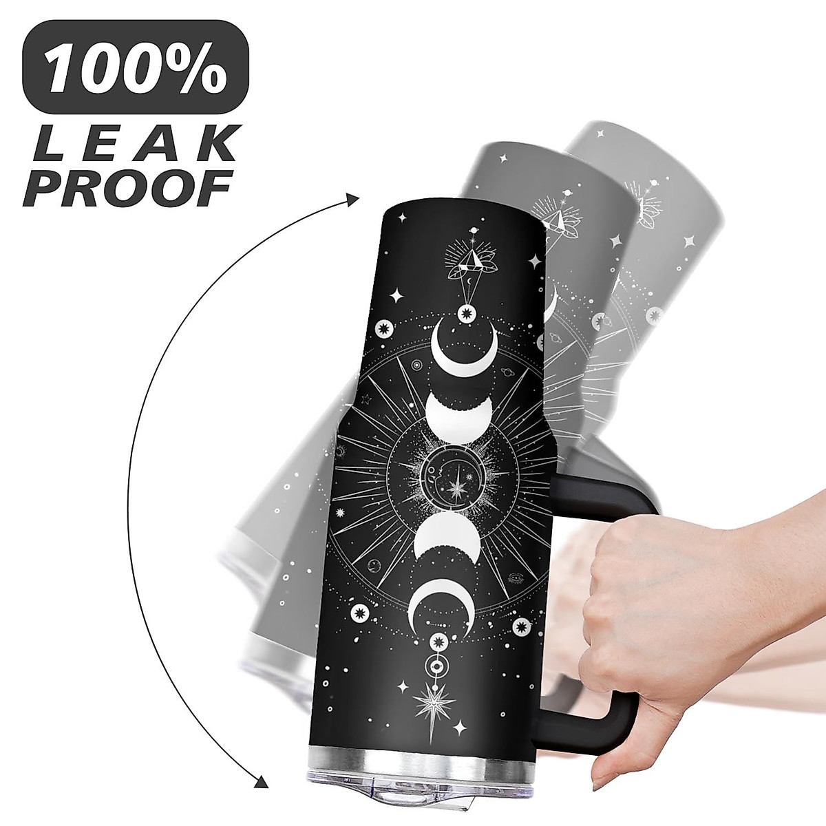 wxmbdzq 40 oz Sun and Moon Tumbler with Handle and Straw Lid,Leak Proof Travel Stainless Insulated Tumbler,Cup Holder Friendly,Perfect for Outdoor Travel Car and Sports