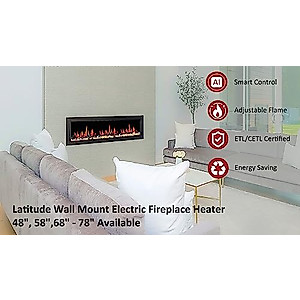 Litedeer Homes Latitude II 78" Smart Electric Fireplace with App, Crackling Fire Sounds, Diamond-Like Crystal, Black - ZEF78VC