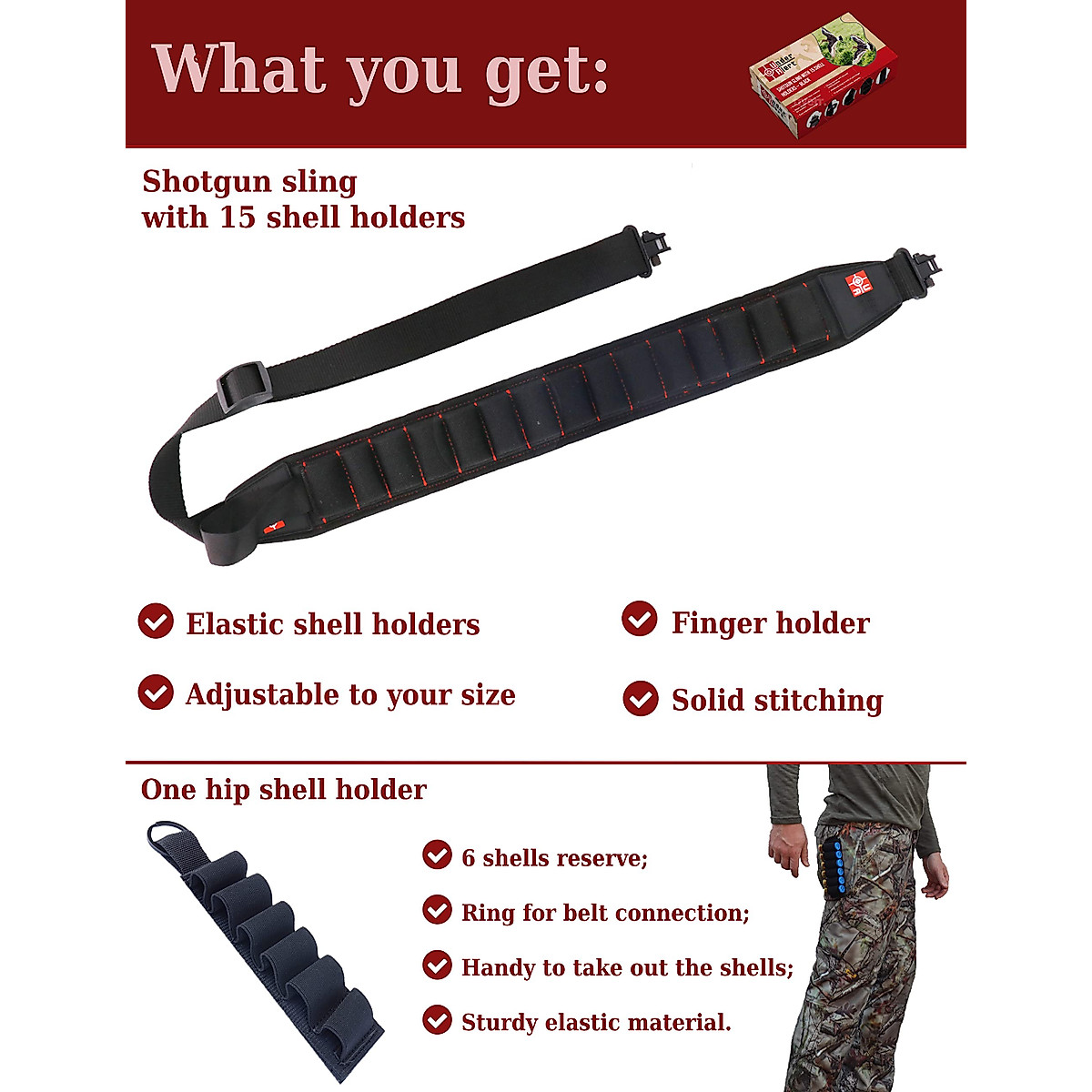 Underalert Shotgun Sling for 12ga Gun Sling for Shotgun with 15 Shell Holders, Gun Slings for Rifle Hunting Gun Strap for Shotgun, Rifle Sling with Swivels Sling Shot Gun 2 Point, Small Game Bandolier