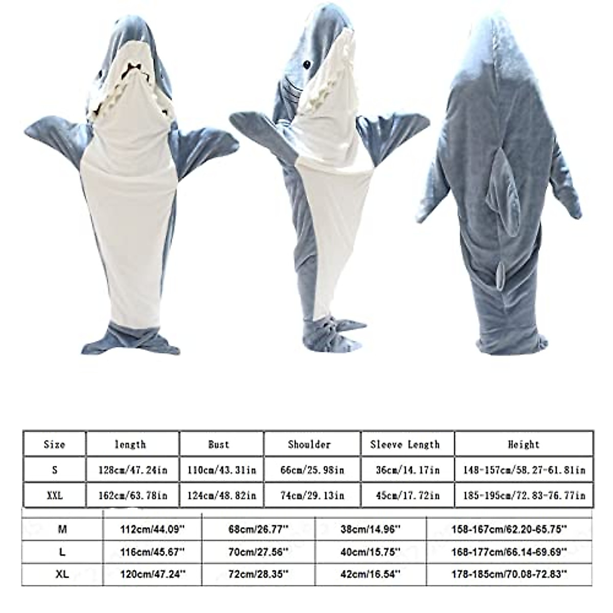 Shark Blanket Super Soft Cozy Flannel Hoodie Shark Sleeping Bag Shark Tail Wearable Fleece Throw Blanket (L)