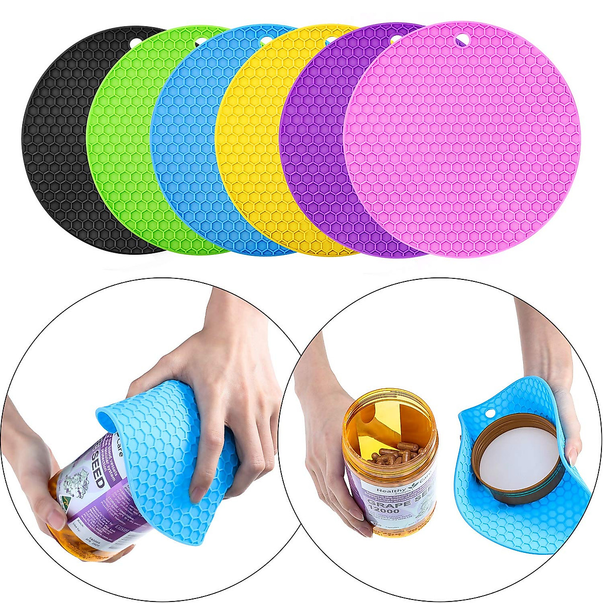 Boao 6 Pieces Silicone Trivets Mat, Hot Pad Mat, Pot Holder, Spoon Rests and Jar Gripper Pads (Color A, Style A)