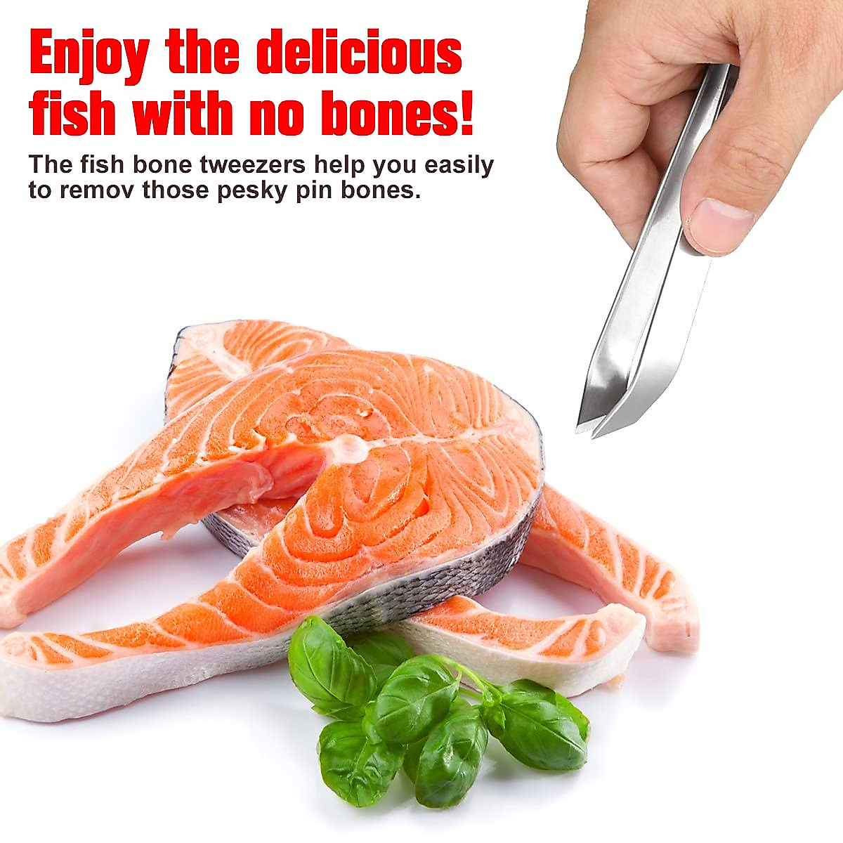 Fish Bone Tweezers - 2PCS Kitchen Tweezers Stainless Steel Flat and Slant Cooking Tweezers Precision Chef Tweezers Meat Hair Remover Tool for Cooking Kitchen, Suitable for Salmon Deboning