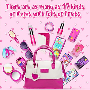 Mozok Kids Makeup Kit for Girl, 15 Pcs Princess Pretend Makeup Play Purse Set with Accessories, Kids Dress Up Purse Girl Toys for 3 4 5 6 7 8 9 10 Years Old Little Girls Toddlers Birthday Gifts