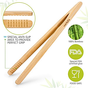Reusable Classic Bamboo Toast Tongs - Wood Cooking Tong,Ideal for Toaster,Fruits, Bread & Pickles, Kitchen Utensil For Cheese Bacon Muffin Fruits Bread - 8" Long | Set of 2