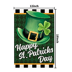 Happy St Patricks Day Garden Flag 12x18 Inch Burlap Double Sided Green Lucky Shamrock/Hat Sign Seasonal Small Flag Outdoor Decorations DF188
