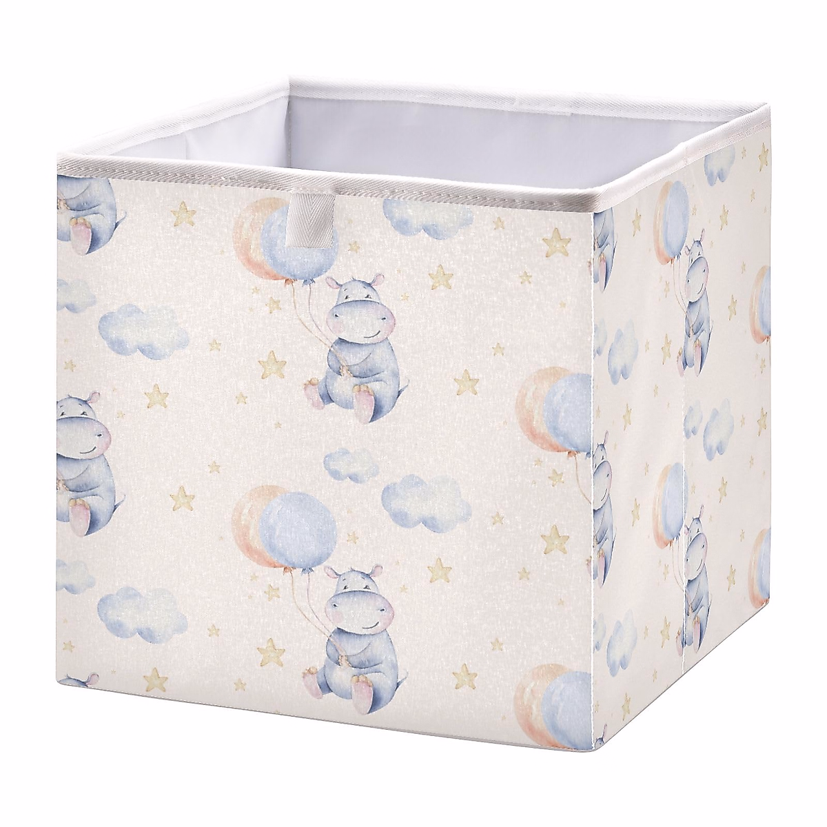 WELLDAY Storage Basket Hippo Foldable 15.8 x 10.6 x 7 In Cube Storage Bin Home Decor Organizer Storage Baskets Box for Toys, Books, Shelves, Closet, Laundry, Nursery