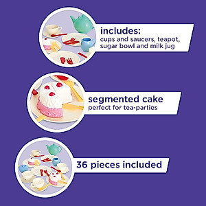 Casdon 36-Piece Tea Set - Colorful Toy Playset with Teapot, Milk Jug, Cups & Saucers, Cake, & More - Suitable for Preschool Toys - Playset for Children Aged 3+