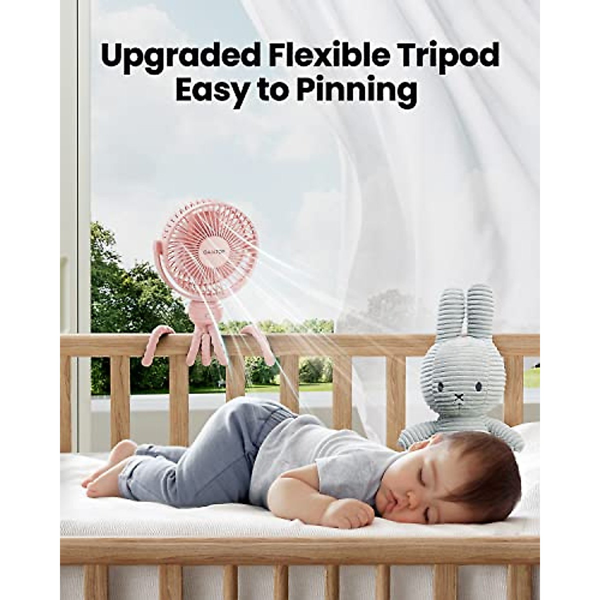 Gaiatop Mini Portable Stroller Fan, Battery Operated Small Clip on Fan, Detachable 3 Speed Rechargeable 360° Rotate Flexible Tripod Handheld Desk Cooling Fan for Car Seat Crib Treadmill Travel Pink