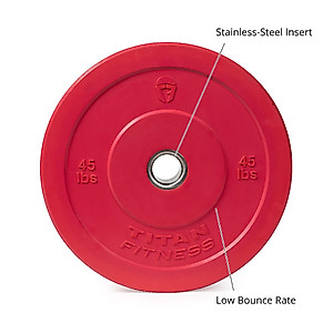 Titan Fitness 45 LB Single Red Economy Olympic Bumper Plates, Rubber with Steel Insert, Strength Training