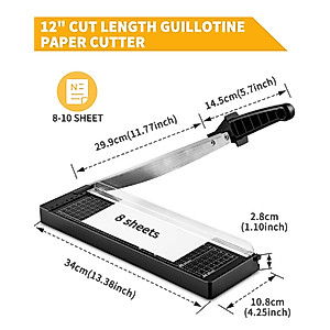 MAKEASY Paper Cutter 12 Inch, Guillotine Paper Cutter with 8 to 10 Sheet Capacity, Heavy Duty Paper Cutter for Cardstock, Paper Trimmer for Crafting, Classroom and Office