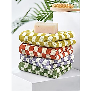 Jacquotha Hand Towel Set of 8 Bundle, Checkered and Checkered Floral Hand Towels for Daily Use