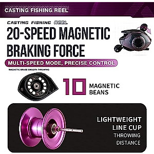 Baitcasting Fishing Reel,Compact Design Metal Body Baitcaster Reel,11LB Drag,20-Speed Magnetic Braking System,Available in 6.5:1 and 8.1:1Conventional Reel for Catfish, Musky (B: Left Hand-8.1:1)
