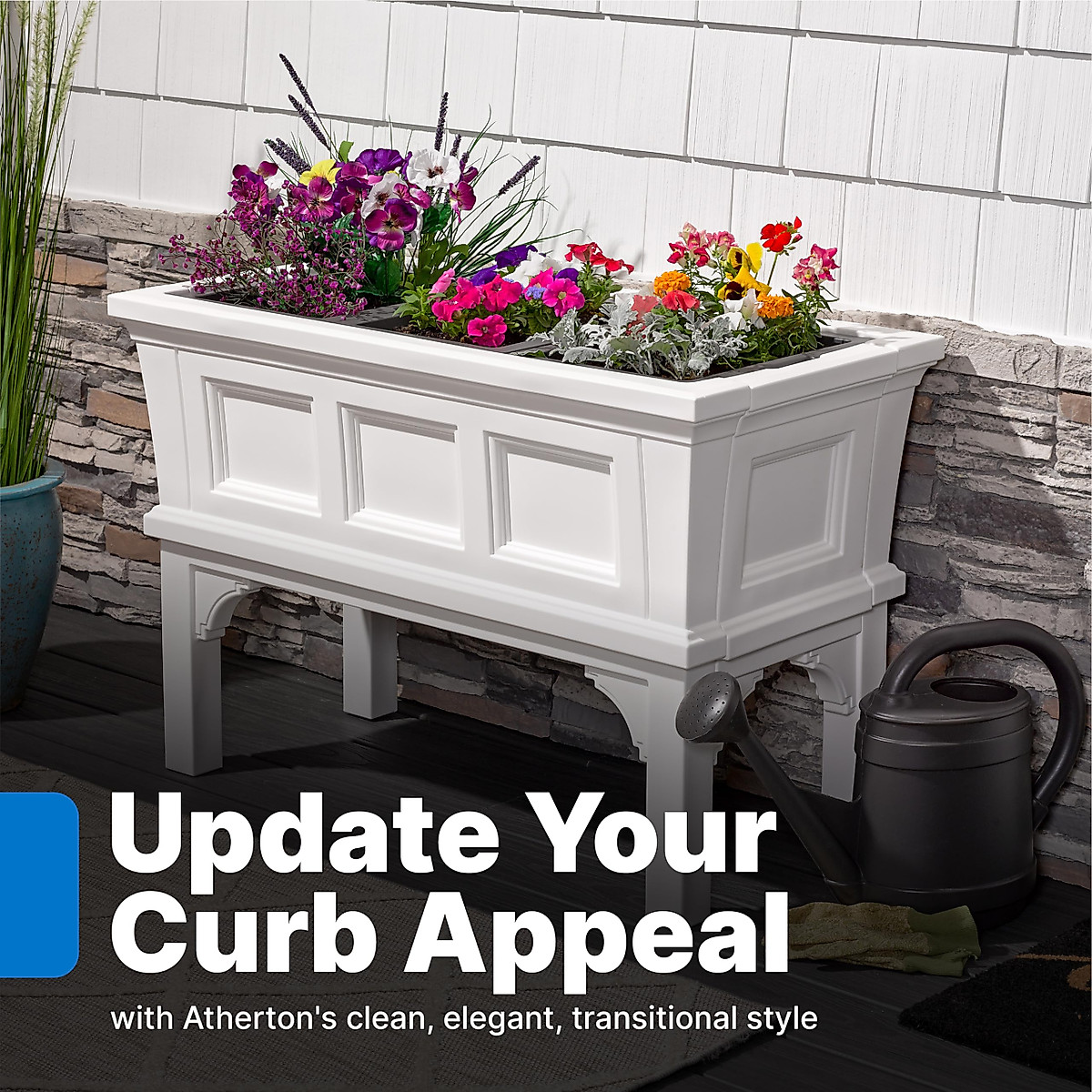 Step2 Atherton Raised Planter Box, Large Planters for Outdoor Plants, Gardening and Flower Pot for Patio or Porch, Easy Drainage, Durable Plastic, White