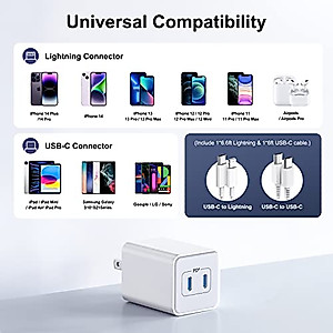 【2023 New】 40W USB-C Wall Charger, [MFI Certified] Dual Port 20W PD 3.0 USB Type C Fast Charging Block Plug Adapter with 2X6FT Charging Cable for iPhone 14 13 12 11 Pro Max, iPad Pro, Samsung Galaxy