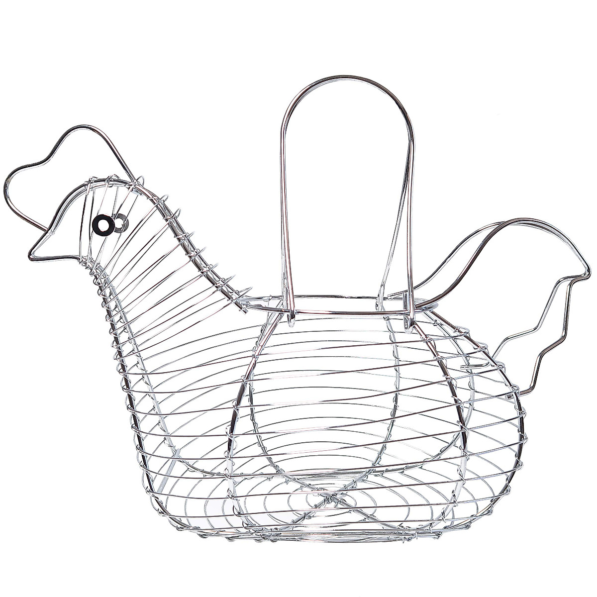 Simple and Neat Chrome Steel Wire Egg Basket with Handle, Holds 15-20 Eggs, Medium Size