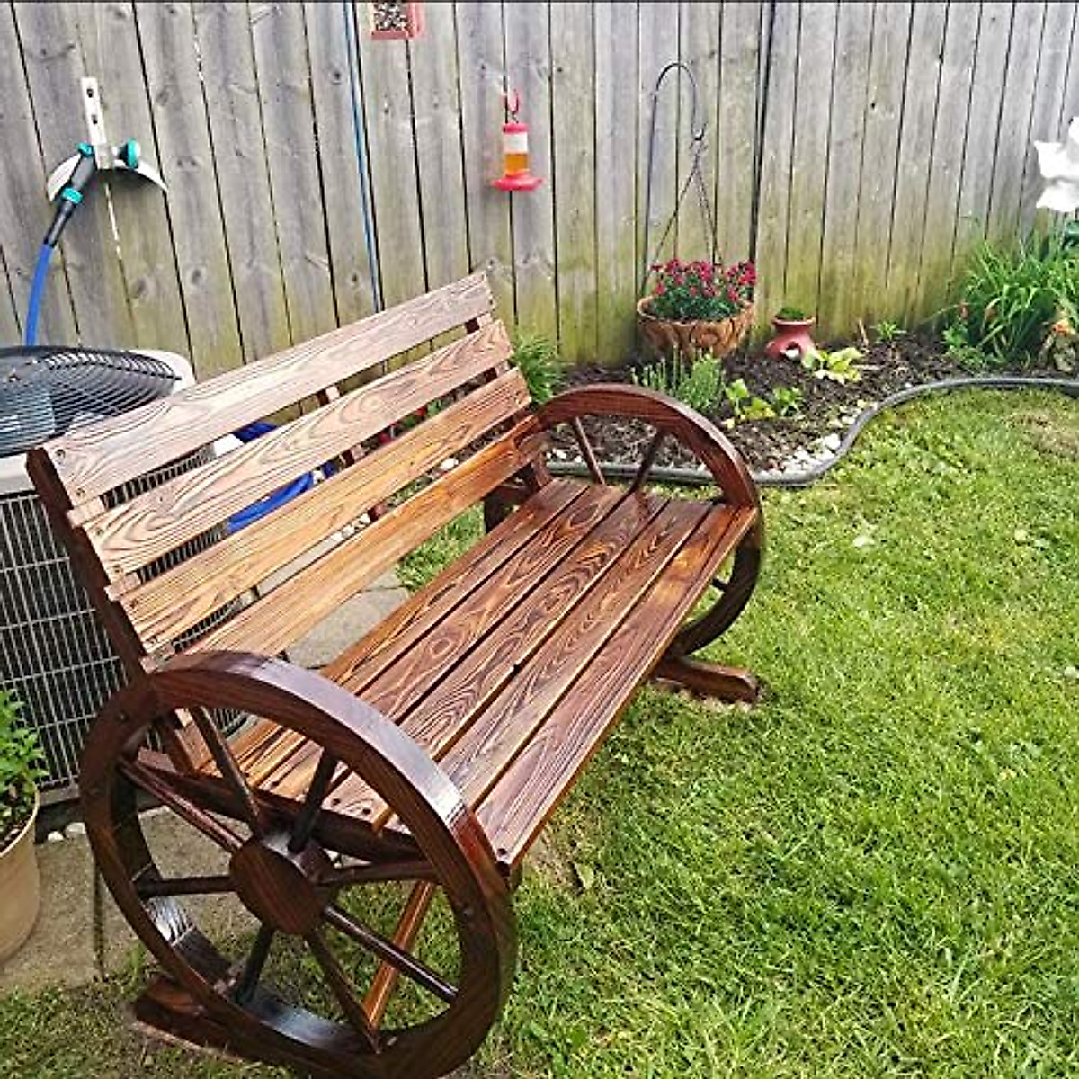 PatioFestival Outdoor Bench Wooden Patio Porch Bench Wagon Wheel Design Rustic Bench for Garden,Porch,Yard(45" Lx21 Wx32 H)