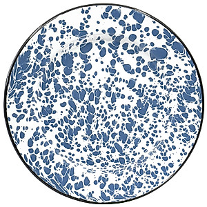 Red Co. Set of 4 Enamelware Metal Classic 10" Round Dinner Plate, Navy Blue Marble/Black Rim - Splatter Design