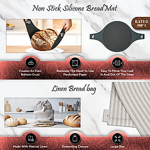 Enameled Cast Iron Bread Pan With Lid 9 Piece Complete Bread Baking Set | Dutch Oven for Bread Baking | 10 Inch Bread Oven with Lid | Thick Enamel | Silicone Baking Mat | Banneton | 6 Quart (Red)