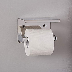 Amazon Basics Toilet Paper Holder - Contemporary, Includes Storage Shelf, Stainless Steel