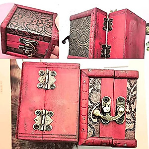 Markeny Jewelry Box Vintage Handmade Box with Mini Metal Lock, 4 Styles Pattern Wooden Rings Case Box, Square