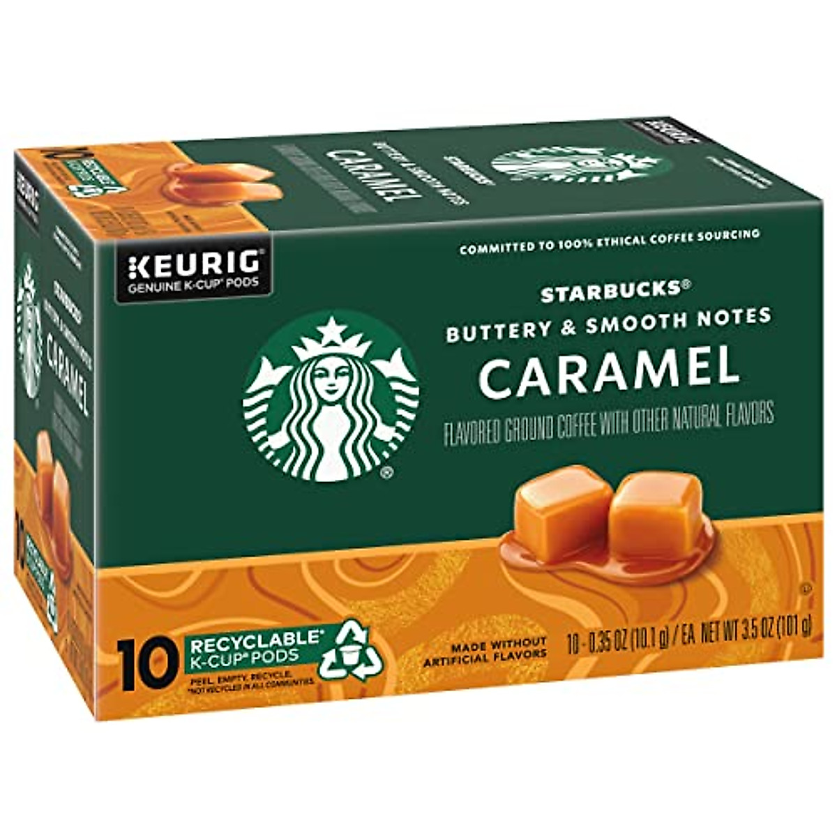 Starbucks Flavored Coffee K-Cup Pods, Caramel Flavored Coffee, Made without Artificial Flavors, Keurig Genuine K-Cup Pods, 10 CT K-Cups/Box (Pack of 2 Boxes)