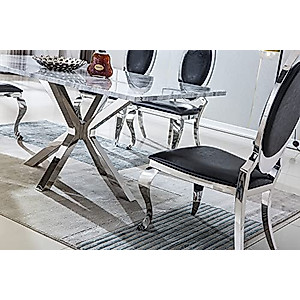 Goderfuu Dining Chairs Set of 4 - Modern Dining Chairs with Silver Stainless Steel Legs, Faux Leather Dining Chairs with Oval Back, Upholstered Dining Chairs Kitchen Chairs for Dining Room Chairs