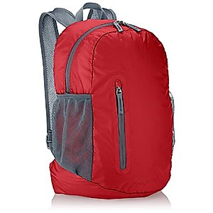 Amazon Basics Lightweight Packable Hiking Travel Day Pack Backpack - 17.5 x 17.5 x 11.5 Inches, 25 Liter, Red