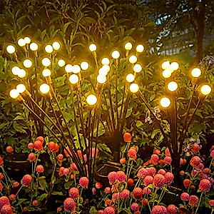 Spardar 10 LED Firefly Lights Solar Outdoor, 2 Pack Solar Powered Firefly Lights Waterproof Garden Lights Path Landscape Decorative for Pathway Patio, Warm White (2 Pack)