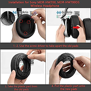 Geekria QuickFit Protein Leather Replacement Ear Pads for Sony MDR-HW700, MDR-HW700DS Wireless Headphones, Replacement Ear Cushion/Ear Cups/Ear Cover, Headset Earpads Repair Parts (Black)