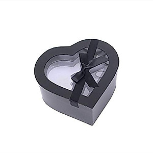BBJ WRAPS Heart Shaped Boxes for Flowers Packaging with Transparent Window Lids Luxury Gift Box for Floral Arrangement, Set of 3(S/M/L) (Black)