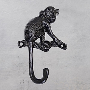 AYZCORP Set of 3 Cast Iron Monkey Shape Coat Hooks Wall Art Decor-Monkey Shape Hangers and Key Holder-Clothes Rack and Backpack Hanger-Coat Hooks Home Decor for Storage, Living Room, Hallway, Office