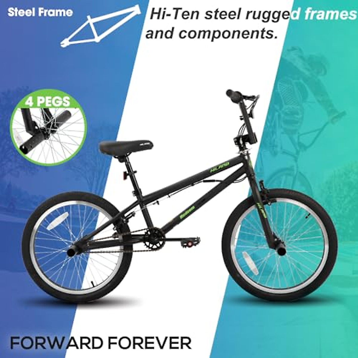 HILAND 20 Inch Kids Bike BMX Bicycles Freestyle for Boys Teenagers Black Green