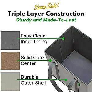 Reusable Grocery Bags (3 Pack) – Heavy Duty Reusable Shopping Bags with Box Shape to Stand Up, Stay Open, Fold Flat – Large Tote Bags with Long Handles & Reinforced Bottom – Gray