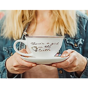 Silver Buffalo Disney Beauty and the Beast Chip Girl in the Castle Foil Ceramic Teacup and Saucer, 12-Ounces