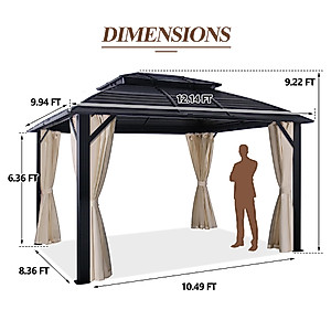 GARTOO 10x12FT Outdoor Galvanized Steel Hardtop Gazebo - Dome Canopy Gazebo with Breathable Mesh Screen & Private Curtains for Gaeden, Poolside, Deck, Backyard