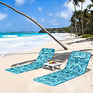 COSTWAY 3-Piece Beach Lounge Chairs, Outdoor Lounger with Side Table, 5 Reclining Positions, Lightweight & Portable Tanning Chairs for Sunbathing, Camping (Turquoise)