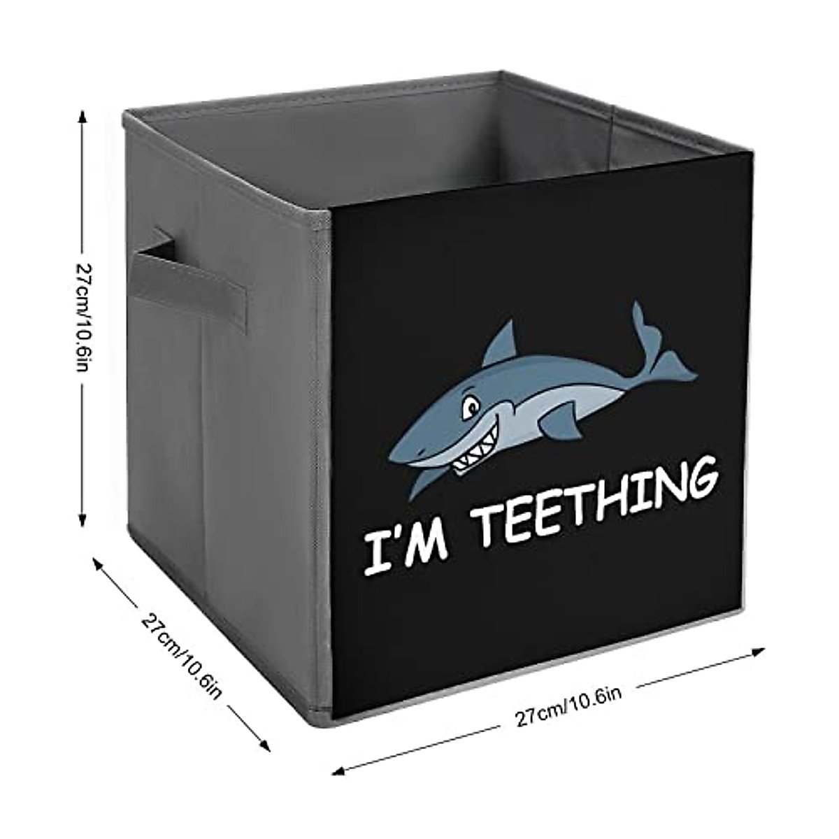 Teething Shark Canvas Collapsible Storage Bins Cube Organizer Baskets with Handles for Home Office Car