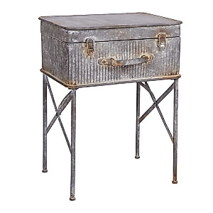 Foreside Home & Garden FFUT01339 Distressed Metal Suitcase Side/End Table