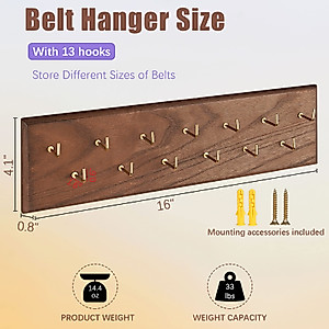 Creproly Belt Hanger Wall Mount Belt Organizer for Closet, Holds Over 28 Belts Wooden Wall Mounted Belt Rack Storage Tie and Scarf Hanger for Closet, Wall, Door (Brown)